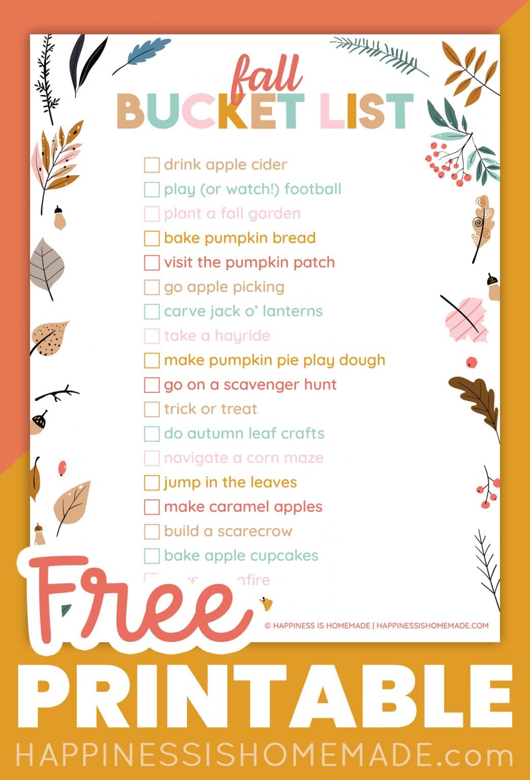 2023 Fall Bucket List Printable & Activities - Happiness is Homemade